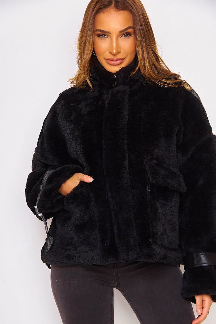 Veste Noire En Fausse Peau De Mouton Brentiny Paris